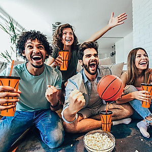 Domensi 24 Pcs Christmas Plastic Tumbler with Lid and Straw 24 oz Reusable Cups Party Favors Coffee Mug Plastic Drinking Cups for Kid Adult Themed Birthday Party Favor Xmas Gifts(Basketball)