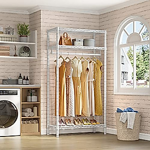 VIPEK V1S i1 Heavy Duty Garment Rack 3-Tier Wire Clothes Rack for Hanging Clothes Freestanding Closet Organizer with Hanging Rod Space Saving Wardrobe Storage Clothing Rack, White
