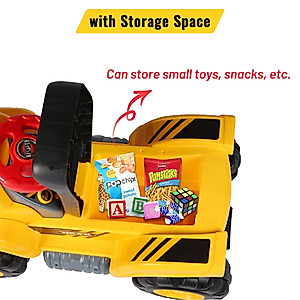 COLOR TREE Toddlers Ride-on Bulldozer Tractor Toy with Simulated Sounds - Kids Boys Construction Truck Vehicle with Bucket, Steering Wheel, Helmet, Rocks