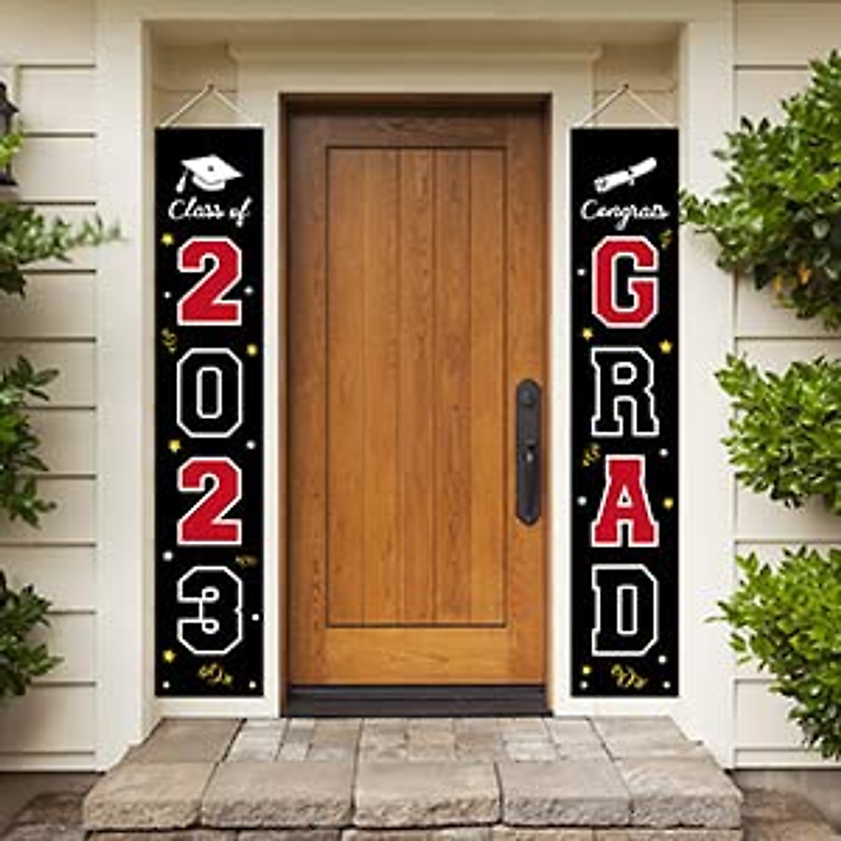 2023 Graduation Banner Decorations - Porch Sign Set Red White Black Welcome Door Décor Party Favors Supplies For Indoor Outdoor