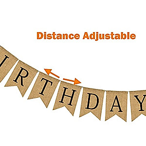 Burlap Happy Birthday Banner, Assembled Birthday Party Decorations for Men Women