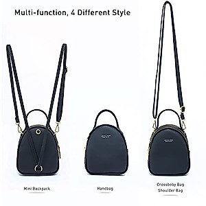 Mini Backpack for Women Multi Crossbody Bags Backpack Purse Shoulder Bag,Cute PU Leather Gift Idea for Girls-Black