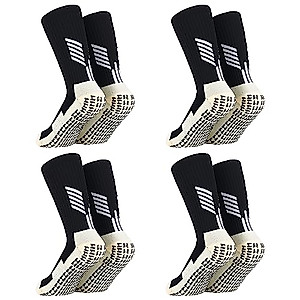 Jspupifip 4 Pair Grip Socks, Soccer Grip Socks Men Speed Ankle Anti Slip Football Sock for Women Girls Boys Youth Teen Kids(Black)