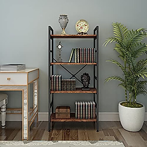 MIOCASA 4 Tier Bookshelf, Adjustable Industrial Bookshelves Organizer, Rustic Wood and Metal Standing Shelving Unit Storage, Tall Display for Living Room, Bedroom and Office (4 Tier Bookshelf)