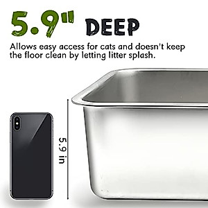 BNOSDM Stainless Steel Litter Box Smooth Litter Pan for Cats and Rabbits Metal Cat Litter Box High Sided, Easy to Clean, 17.7" L X 13.8" W X 5.9" H