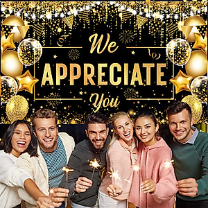 We Appreciate You Banner Thank You Banner Pastor Appreciation Decorations Banner Thank You For All You Do Backdrop Employee Appreciation Gifts Staff Retirement Appreciation Party Decor (Black Gold)