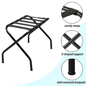 InHomFu Luggage Rack, Pack of 2, Heavy-Duty Metal Suitcase Stand, X-Type Folding Luggage Stand, Luggage Holder for Guest Room, Bedroom, Hotel, Holds up to 110 lb, Black