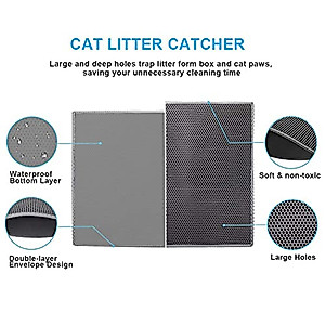 Pieviev Cat Litter Mat Double Layer Waterproof Urine Proof Trapping Mat 1 Pack (30''X24'', Gray)