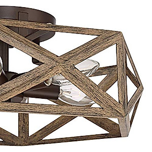 Possini Euro Design Moorcroft Rustic Farmhouse Ceiling Light Semi Flush-Mount Fixture 14 1/2" Wide Dark Wood Oil Rubbed Bronze 6-Light Open Hexagon Frame for Bedroom Kitchen Living Room Hallway