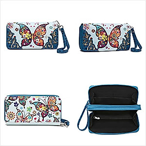 Butterfly Floral Western Purse Country Handbag Women Shoulder Bag Crossbody Wallet Card Holder 4 PCS Set (#2 Blue)