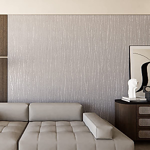 Kmiles Peel and Stick Wallpaper, Length 20.8" Width 393" Per Roll, Non-Woven 3D Modern Print Embossed Stripe Fashion Wallpapers for Livingroom, Bedroom, Kitchen and Bathroom, Silver Grey