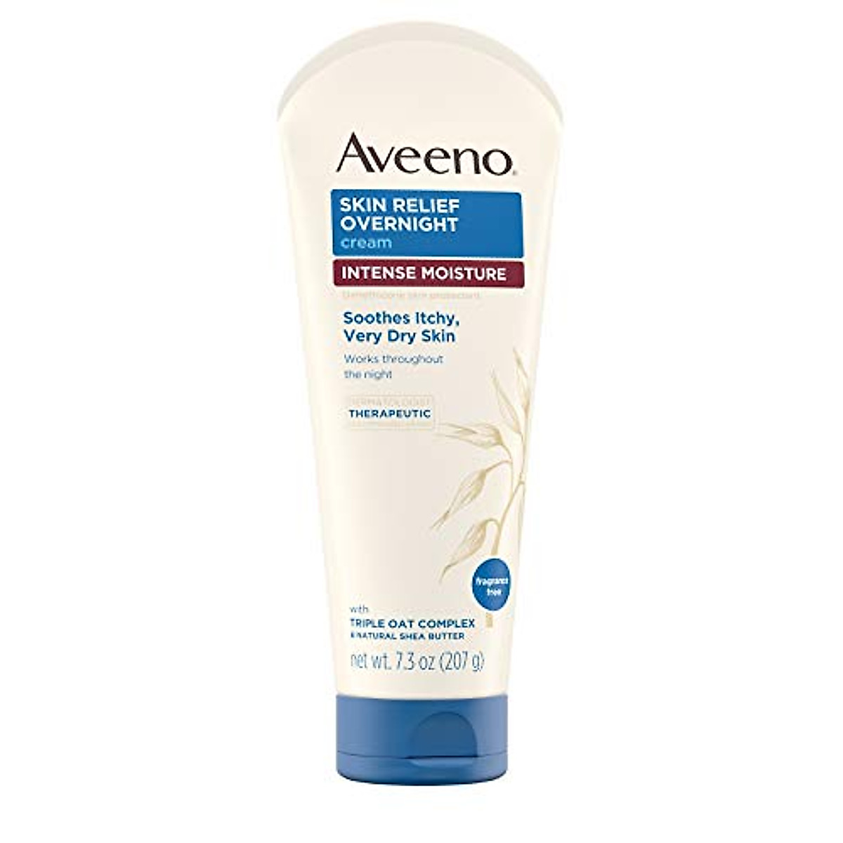 Aveeno Skin Relief Overnight Intense Moisture Cream with Triple Oat Complex & Natural Shea Butter, Therapeutic Dimethicone Skin Protectant for Dry Itchy Skin, Fragrance & Steroid-Free, 7.3 oz (3 Pack)