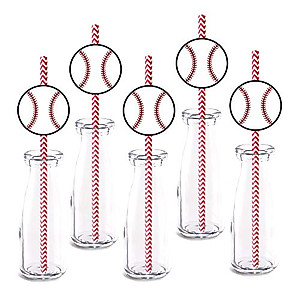 Baseball Party Straw Decor, 24-Pack Baseball Sports Boy Girl Baby Shower Or Birthday Party Decorations, Paper Decorative Straws