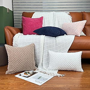 16x16 Throw Pillow Covers Set of 2, Decorative Boho Covers for Bed, Couch Fluffy Pillow Cover for Living Room, Neutral Home Décor Accent for Sofa - Hot Pink