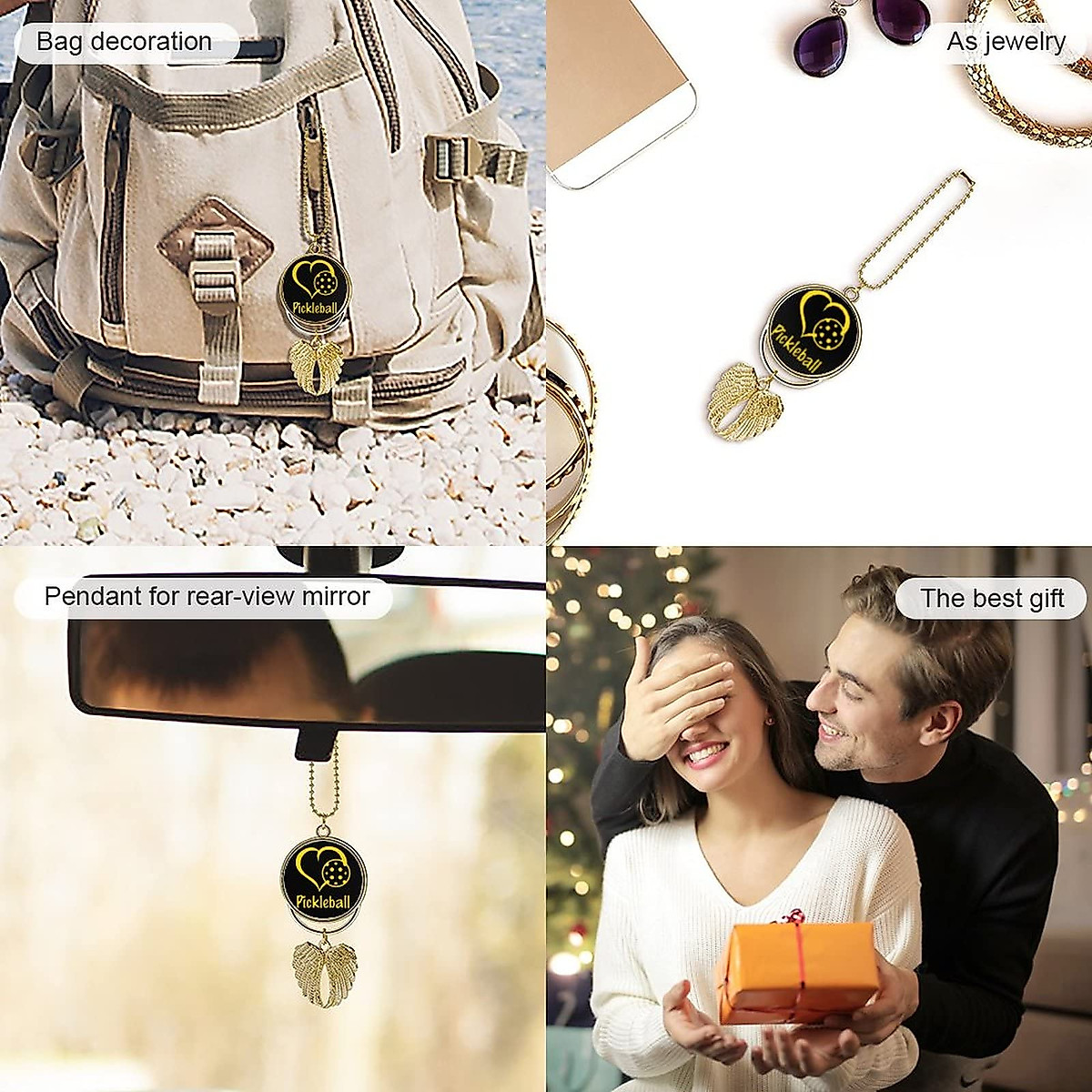 Heart Love Pickleball Car Hanging Ornament Charm Jewelry Pendant Home Decoration Cute