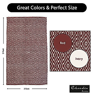 Chardin home 100% Cotton Diamond 3x5 Area Rug Fully Reversible, Machine Washable, Brick Red-Ivory