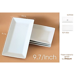Furmaware 9.7" Rectangle Serving Plates, Ideal for Serving Your Favorite Platter Sized Perfectly for Appetizer, Sushi, Tapas, Taco, Dessert Platters, Raised Lip White Porcelain Tray - Set of 4
