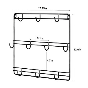 MOOACE Mug Rack Cup Holder, 3-Tier Metal Wall Mounted Coffee Mug Storage Rack with 10 Hooks, Cup Display Organizer for Coffee Mugs, Tea Cups and Mason Jars, Set of 2
