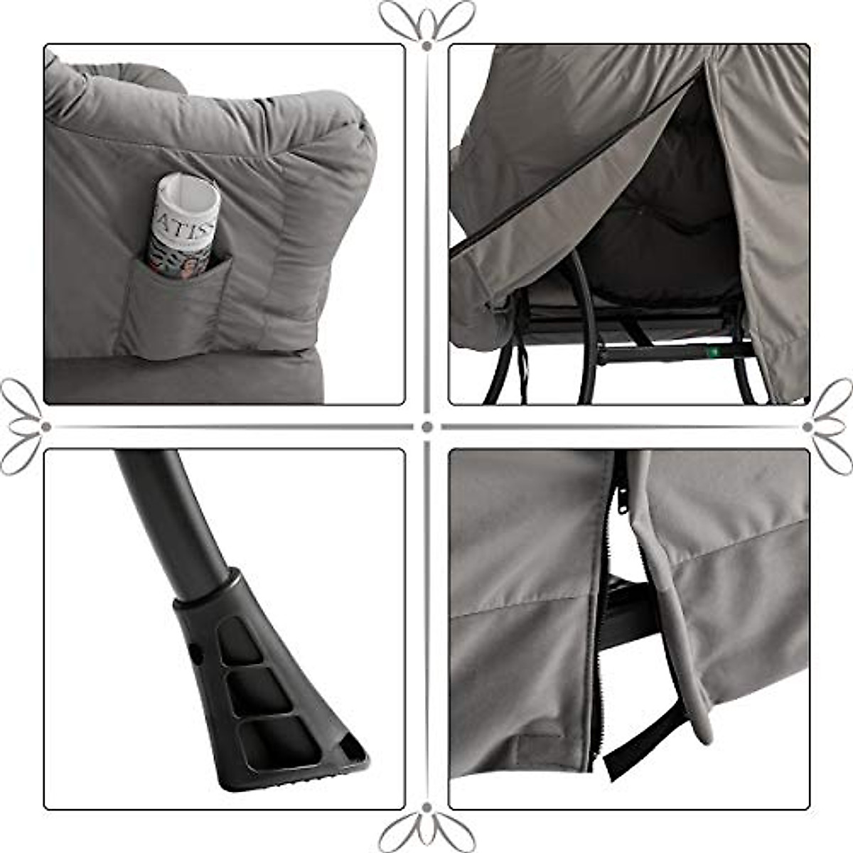 AcozyHom Modern Large Cotton Fabric Lazy Chair，Accent Contemporary Lounge Chair, Single Steel Frame Leisure Sofa Chair with Armrests and A Side Pocket, Smoky Grey