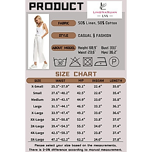 LNX Women's Linen Pants High Waist Wide Leg Drawstring Casual Loose Trouser Beige