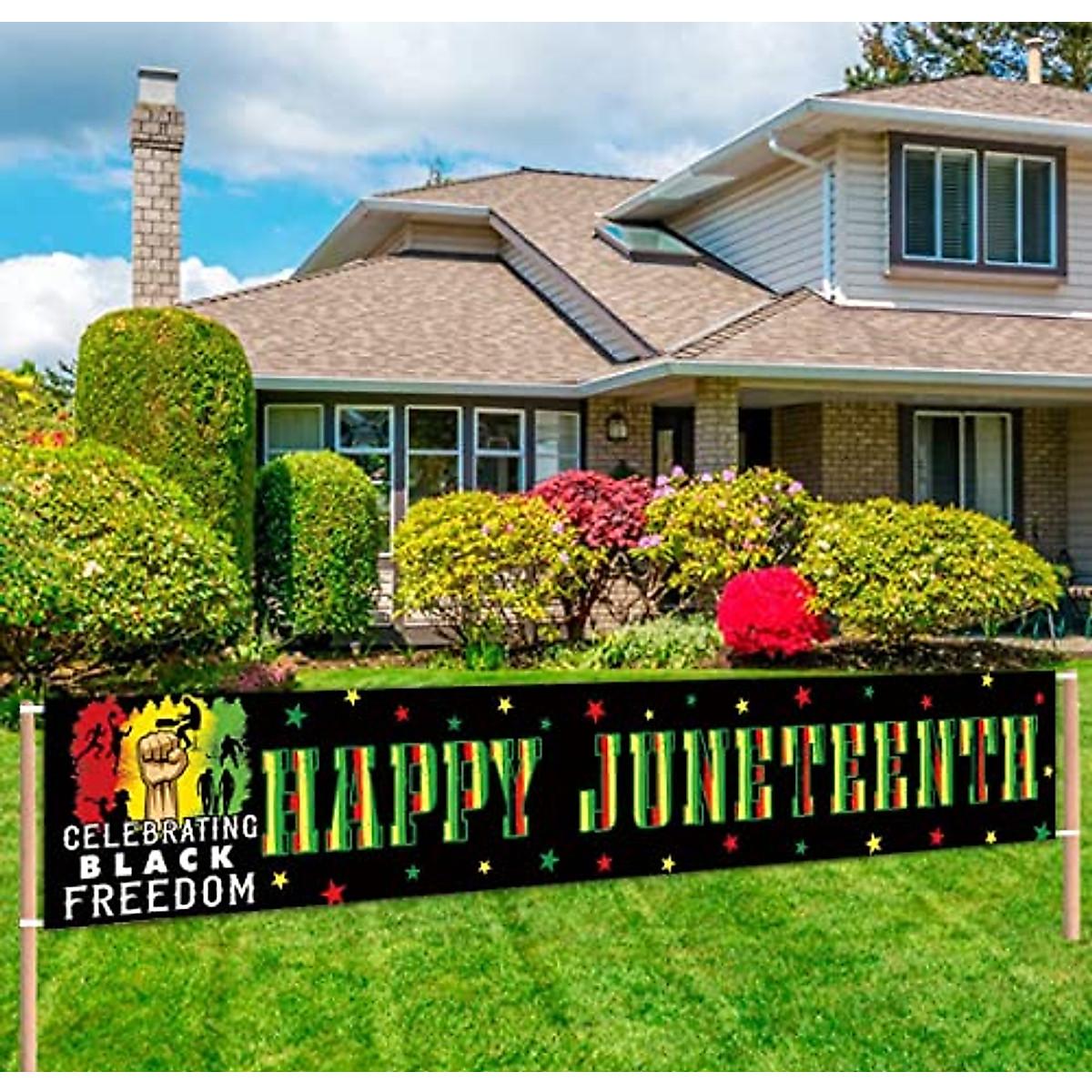 CHXSM 9.8 x 1.6 ft Happy Juneteenth Yard Sign Banner Africa American Independence Day Decoration Banner June 19th Independence Day Sign Banner African Afro American Festival Celebration Decoration