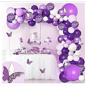 Purple Balloons Garland Arch Kit for Butterfly Baby Shower Decorations for Girl,8 Pcs Butterfly Stickers Lavender Purple Confetti Metallic Balloon for Birthday Wedding Party Decoration