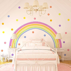 84x42 Inch Extra Large Rainbow Wall Decal Colorful Rainbow Polka Dot Wall Decals Large Rainbow Wall Sticker Fabric Wall Decals Nursery Rainbow Wall Stickers for Kids Rooms Girls Bedroom