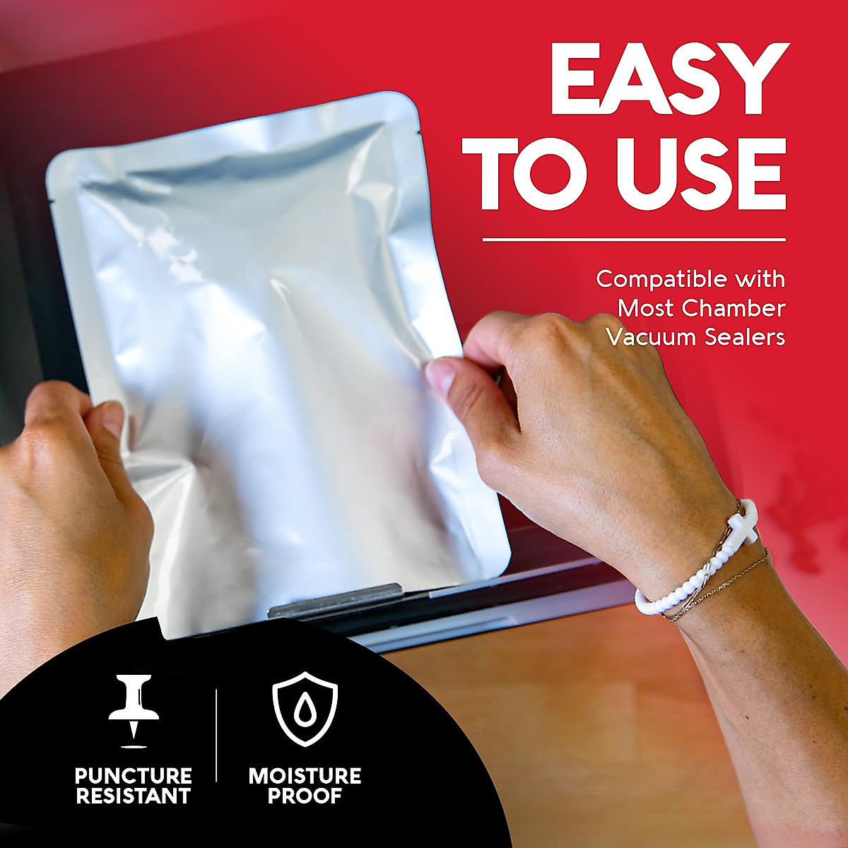 Avid Armor 6x8 Pack of 100 - Silver Vacuum Sealer Bags for Food - Heavy Duty Mylar Pouches, Pre-Cut 3-Sides Sealed for Long-Term Food Storage, BPA-Free, Perfect Chamber Vacuum Sealer Bags