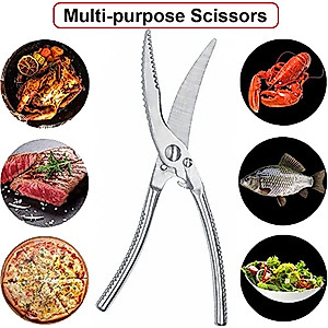 Dnifo Kitchen Scissors Heavy Duty, Stainless Steel Poultry Shears Multifunctional, Premium Spring Loaded Food Scissors for Cutting Bone, Chicken, Fish, Seafood, Meat, Vegetables and so on.
