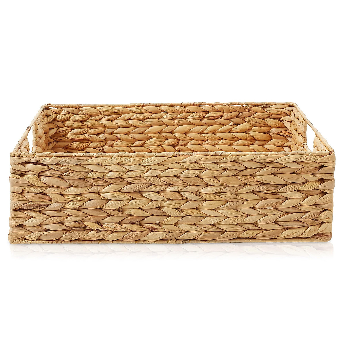 Casafield Set of 4 Water Hyacinth Pantry Baskets, 12-1/2" x 17" x 5", with Chalkboard Labels and Chalk Marker - Natural, Woven Storage Bin Organizers for Kitchen Shelves