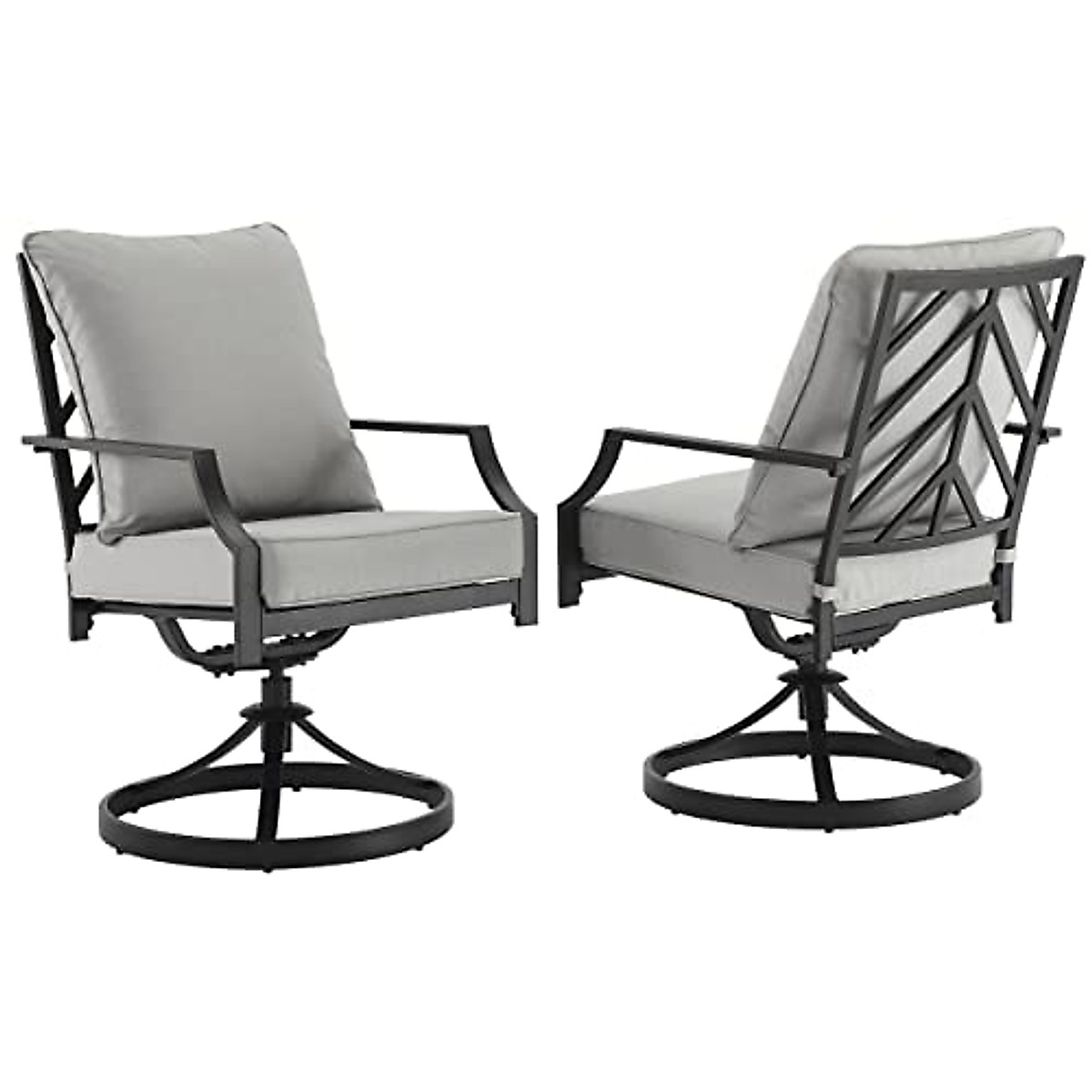 Crosley Furniture Otto 2-Piece Swivel Outdoor Chair Set, Dining Patio Chairs for Deck, Backyard, Matte Black with Gray Cushions