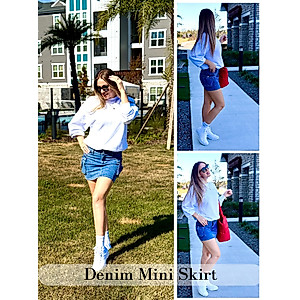 Mancreda Women Denim Cargo Skirt Mini Low Waist Button Bodycon Y2K Flap Pockets Skirts(BL,S)