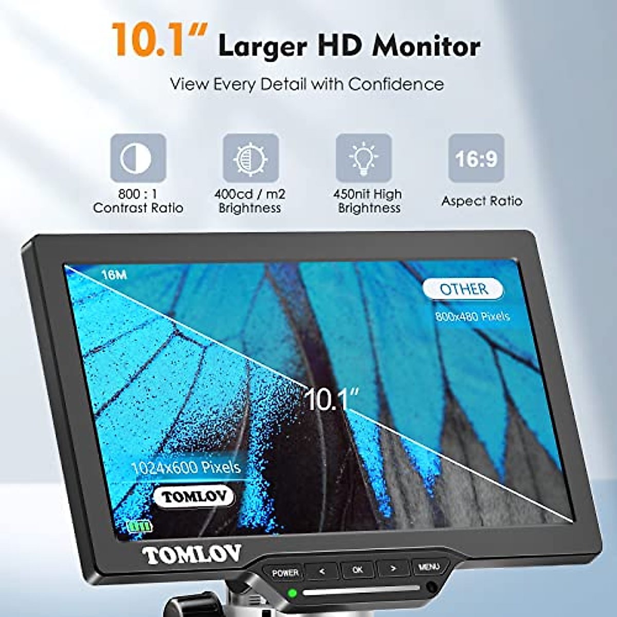 TOMLOV DM202 HDMI Digital Microscope,10.1 Inch LCD Microscope,16MP Coin Microscope Camera with Screen for Adults, Micro Soldering Microscope, TV/Windows/Mac Compatible, 32GB Card Included