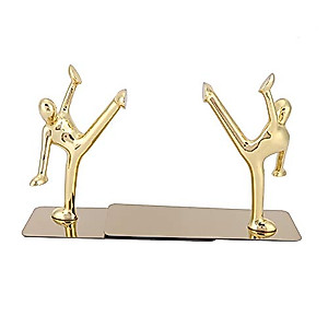 Bookends，Book Ends，Book Ends for Shelves，1 Pair Gold Bookends Stainless Steel Kung Fu Man Heavy Duty Bookends Decorative for Books Movies Home Desk Office