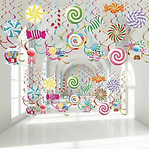 36 Pcs Candyland Party Decorations Candy Hanging Swirls Colorful Lollipop Candy Themed Birthday Decorations Party Favors for Sweet Shop Baby Shower Home