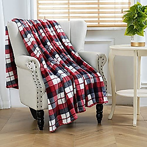 Chaps Plush Plaid Throw Blanket - Oversized Cozy Fuzzy Soft Flannel - 50" X 70" Winchester Plaid - Americana Red