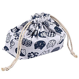 TOYANDONA Drawstring Lunch Bag Double-Layer Thickened Japanese Style Bento Tote Pouch Candy Gift Holder Pack for Home Wedding Birthday Party White