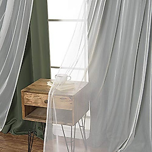 Best Home Fashion uMIXm Tulle Sheer Lace and Blackout 4 Piece Curtain Set – Antique Bronze Grommet Top – 52" W x 84" L – (Set of 4 Panels) (52" W x 84" L - Each Panel, Moss)