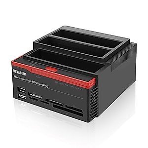 VSVABEFV Hard Drive Docking Station Hard Drive Dock Reader, Hard Drive Enclosure 2.5"/3.5" USB 3.0 to 2 SATA Ports 1 IDE Port External HDD Hard Drive Card Reader USB3.0 Hub with OTB/OTC Offline