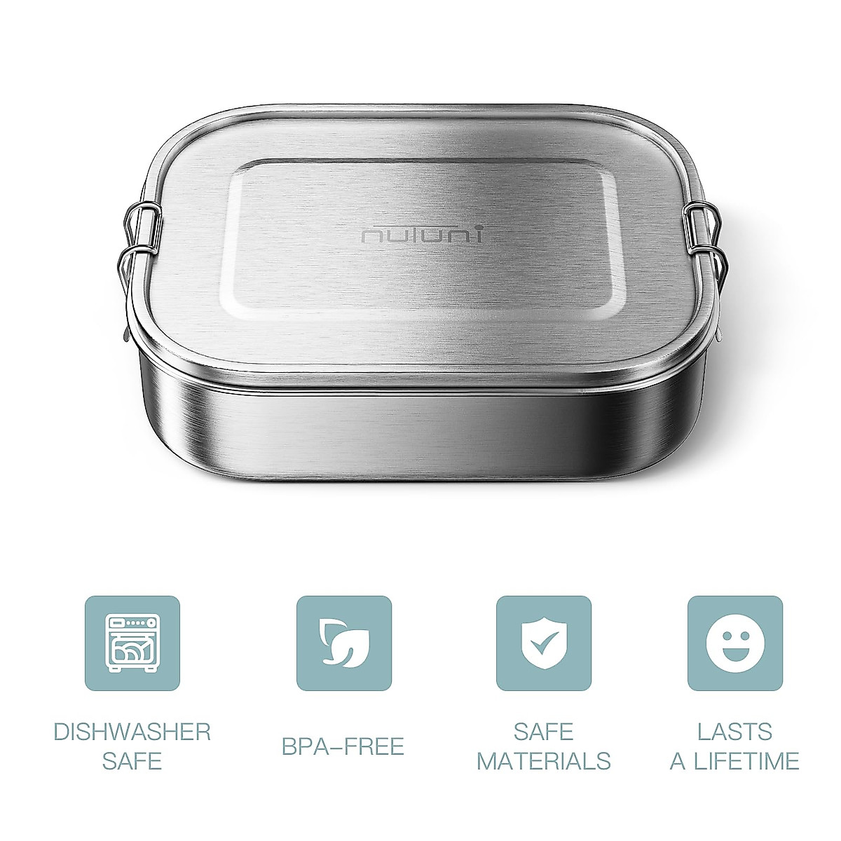 NUTUNI 47oz/1400ML Stainless Steel Lunch Box, 5 Compartments Bentobox for Kids or Adults, Metal Bento Box with Lockable Clips, Leakproof Food Storage Container for Work Lunch