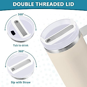 Emelivor Beige 40 oz Tumbler with Lid and Straw Insulated Tumblers with Handle Travel Coffee Mug Cup Large Water Bottles Cup for Hot and Iced Cold Drinks