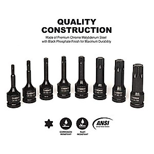 CASOMAN 1/2" Drive Torx Driver Impact Socket Set Chrome-Molybdenum Steel T30-T90 Extended Length 8 Piece Impact Torx Bits Set