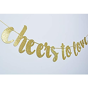 Cheers to Love Banner Hanging Garland for Bachelorette, Engagement or Wedding Party Decorations Bridal Shower Photo Prop Sign (Gold Glitter)