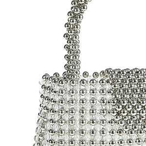YUSHINY Women Acrylic Beaded Evening Tote Medium HandBag with Pull-on Closure for Wedding Party (Silver&Transparent)