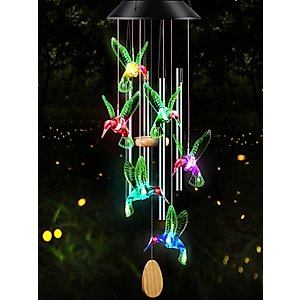 DesGully Wind Chimes,Hummingbird Solar Wind Chimes for Outside,Aluminum Tubes Memorial Wind Bell for Garden/Patio Decor Thanksgiving Gifts for Mom, Wife, Grandma Neighbors(25 Inch Deep Tone)