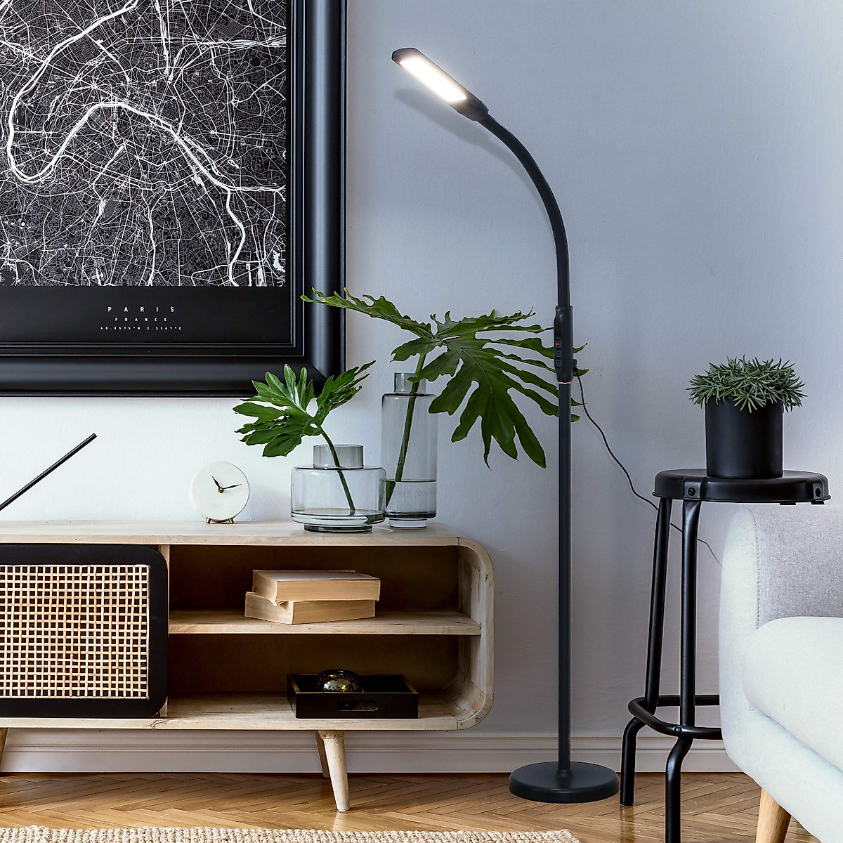 Brightech Vista 3-in-1 Desk Lamp for Living Rooms, LED Floor Lamp, Tall Lamp with Remote Control, Work Light for Documents, Standing Lamp with Flexible & Adjustable Gooseneck for Reading and Crafts