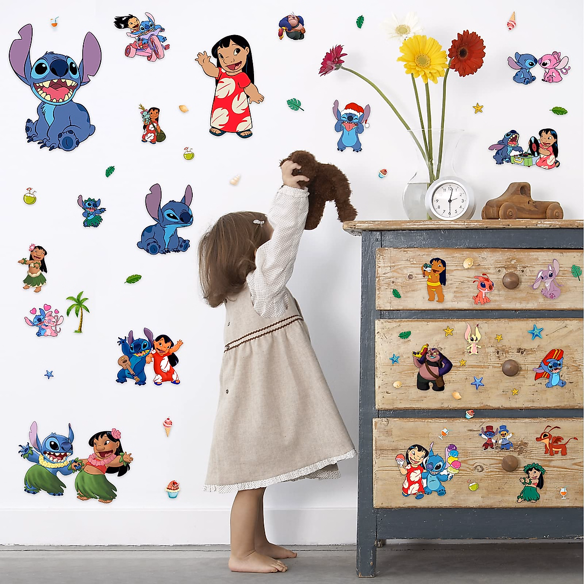 2 Sheets Cartoon Wall Decals, Large Removable Waterproof Peel and Stick Wall Stickers Ideal for Boys Girls Bedroom Bathroom Living Room Nursery Playroom Wall Decor