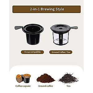 Teglu Upgraded Single Serve Coffee Maker 2 in 1 for K Cup Pods & Ground Coffee, Mini K Cup Coffee Machine 6-14 oz, One Cup Coffee Brewer with One-Bouton Fast Brewing, Reusable Filter, Slim Version