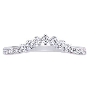 AFFY 1/5 Carat Round Shape White Natural Diamond Stacking Curved Wedding Band In 10K Solid White Gold (Clarity : I2-I3, Color : I-J, 0.2 Cttw) Size 8