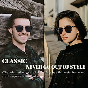 Joopin Semi Rimless All Black Sunglasses Trendy Vintage Half Frame Sun Glasses Polarized UV400 Browline Shades for Women Men (Simple Packaging)